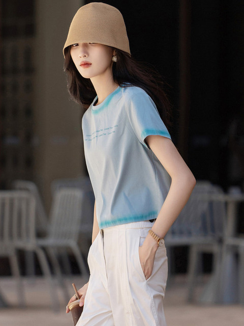 Dopamine contrast printing short-sleeved T-shirt for women 2025 summer ...