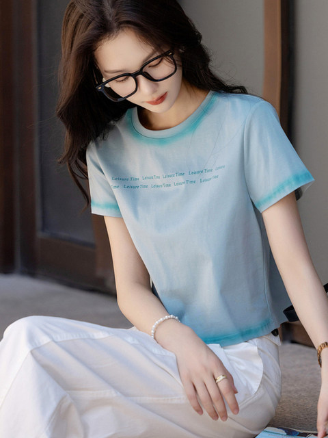 Dopamine contrast printing short-sleeved T-shirt for women 2025 summer ...