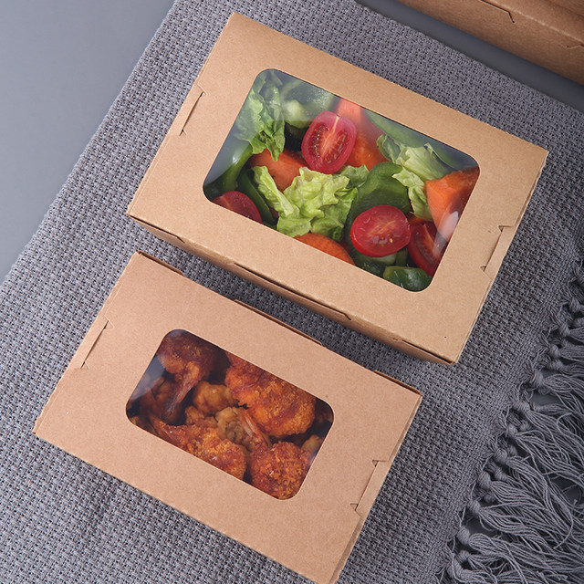 Disposable Kraft Paper Lunch Box Fruit Salad Box Single Window Lunch ...