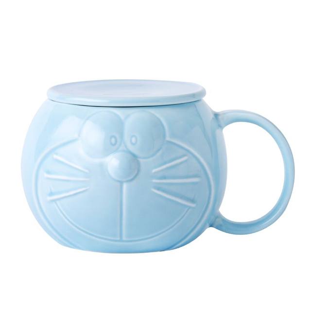 Doraemon cup female cute ceramic with lid student jingle cat mug blue ...