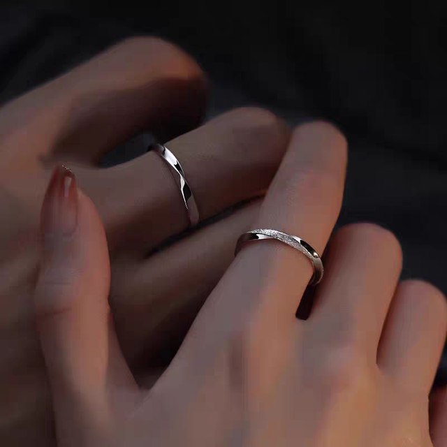 999 sterling silver Möbius ring, a pair of rings for couples, simple plain ring, cold style and ...