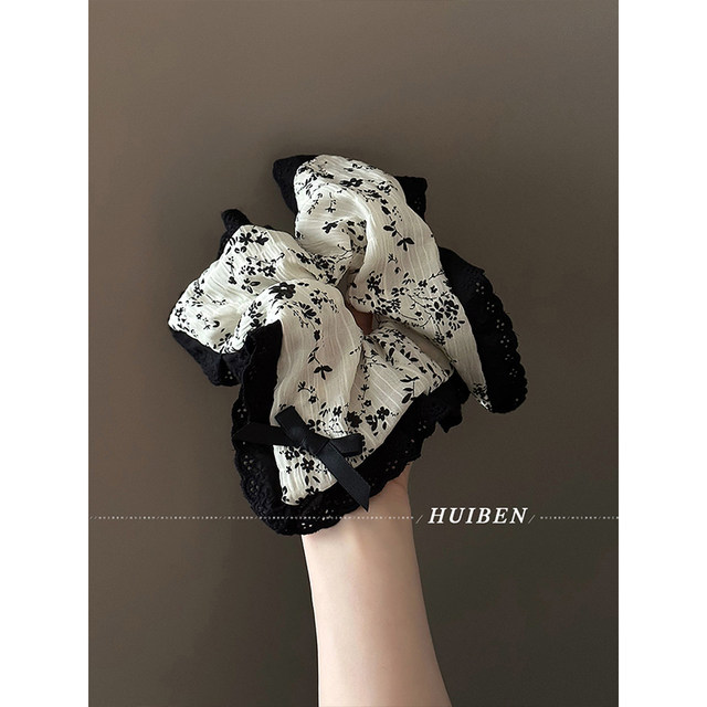 New Chinese style ink lace square scarf large intestine hair ring for ...