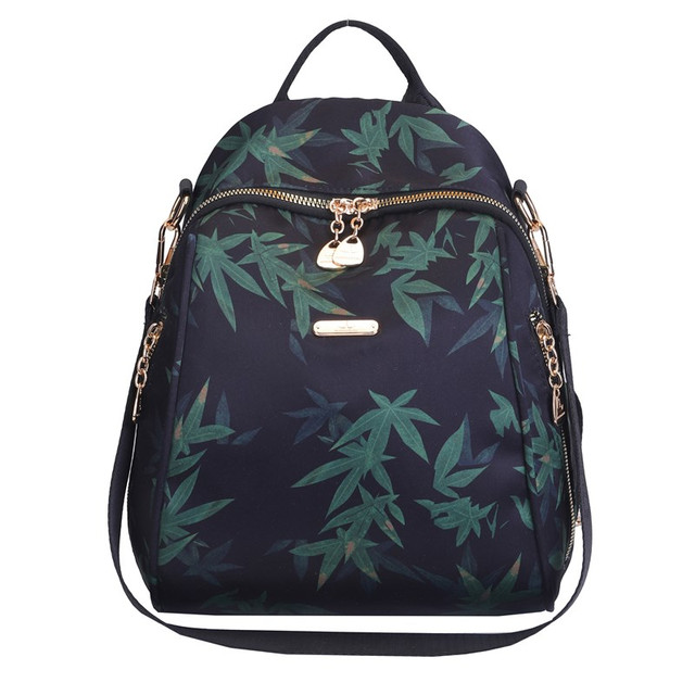 National trend literary bamboo leaf backpack women's nylon cloth ...