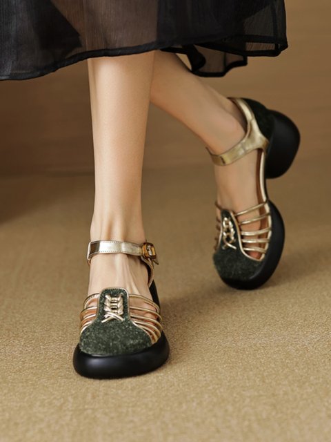 Sticky-skinned leather bag-toe thick-soled sandals for women 2025 new ...