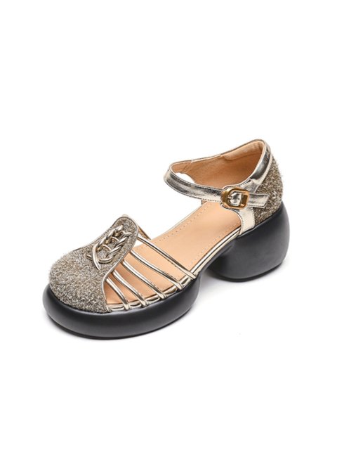 Sticky-skinned leather bag-toe thick-soled sandals for women 2025 new ...