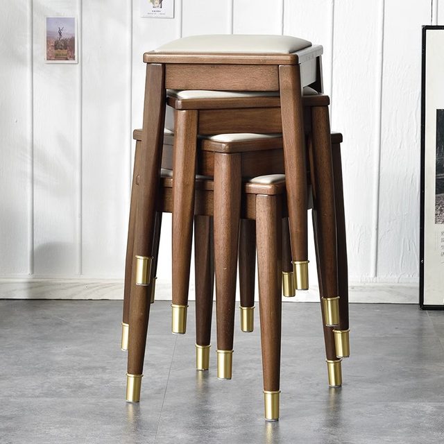 Stool Household solid wood square stool can stack the restaurant meal ...