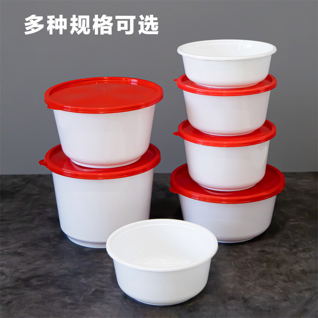 Thickened Disposable Lunch Box Milk White Red Lid Soup Noodle Bowl ...