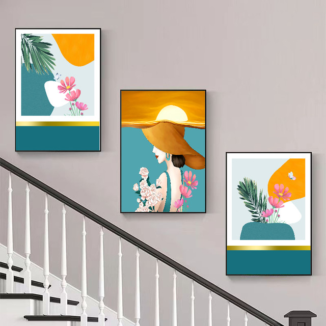 Stairwell corner decorative painting, modern simple triptych, duplex ...