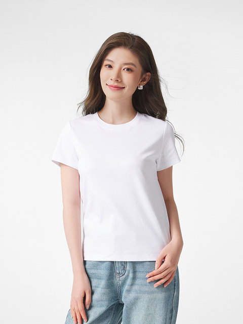 Hot air short-sleeved T-shirt 2025 spring new basic white round neck short-sleeved black ...