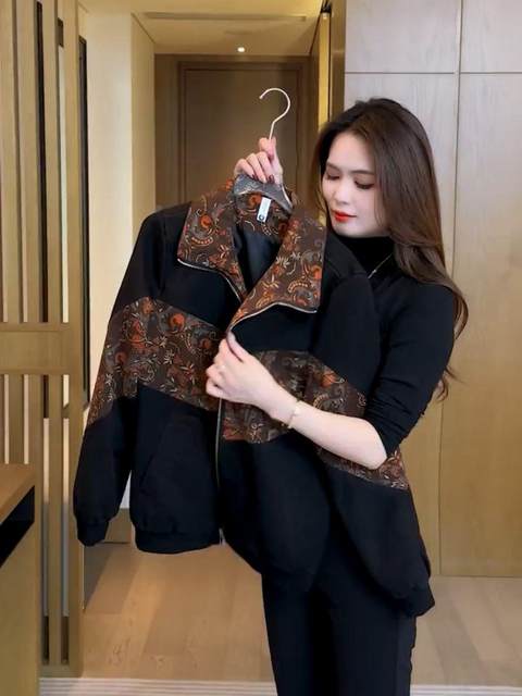 2024 autumn and winter printing qi stitching jacket plus velvet ...