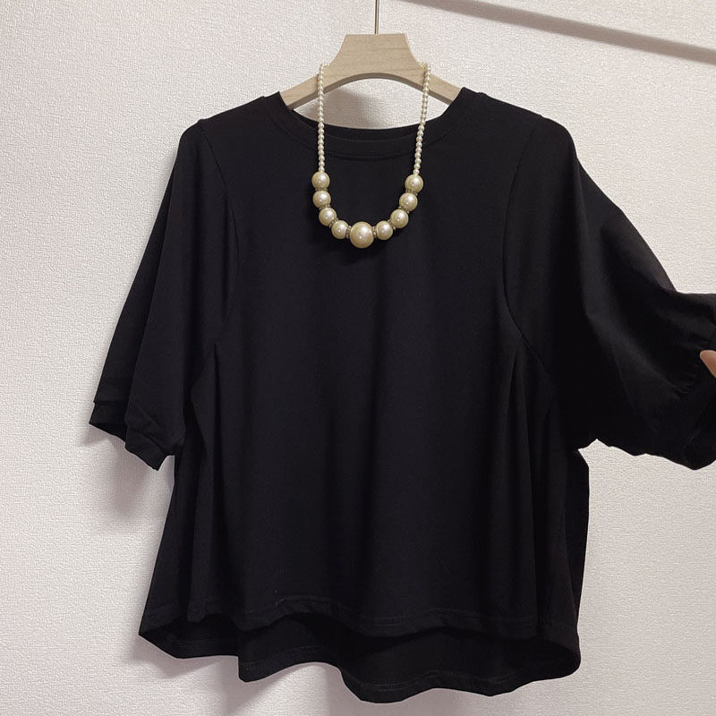 Short-front, long-back shirt, age-reducing, belly-covering, loose ...