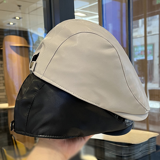 American retro PU cortex forward hat girl autumn and winter fashion ...