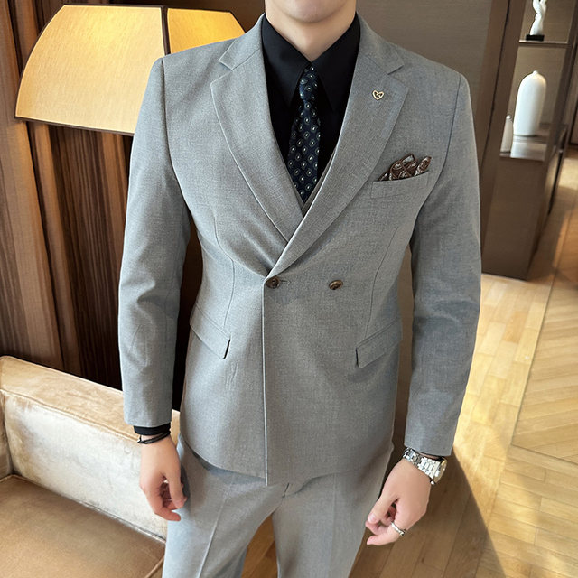 Men's business leisure dual row single buckle suit suit slim fashion ...