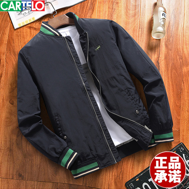 Cartelo crocodile jacket coat male plus velvet 2024 autumn and winter slim leisure baseball ...
