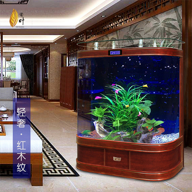 New double rounded corner fish tank Chinese style light luxury floor ...