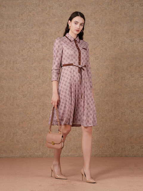 Giovanni's new spring dress with long sleeves print waist slimming ET3E732108