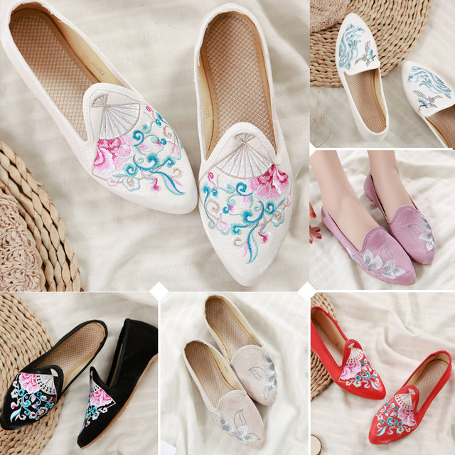 Pointed toe single shoes with one foot lazy cloth shoes low heel ...