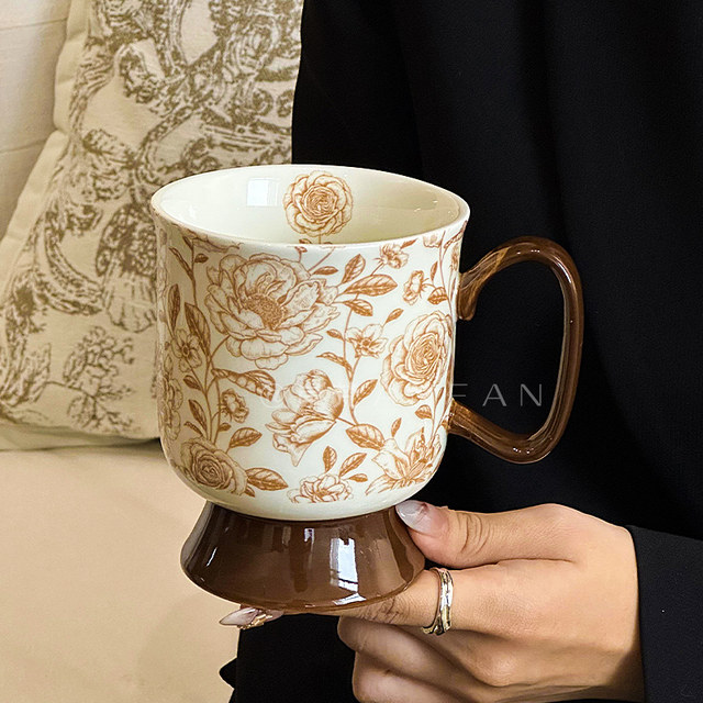 High-end ceramic mug, retro artistic drinking cup, afternoon tea coffee ...