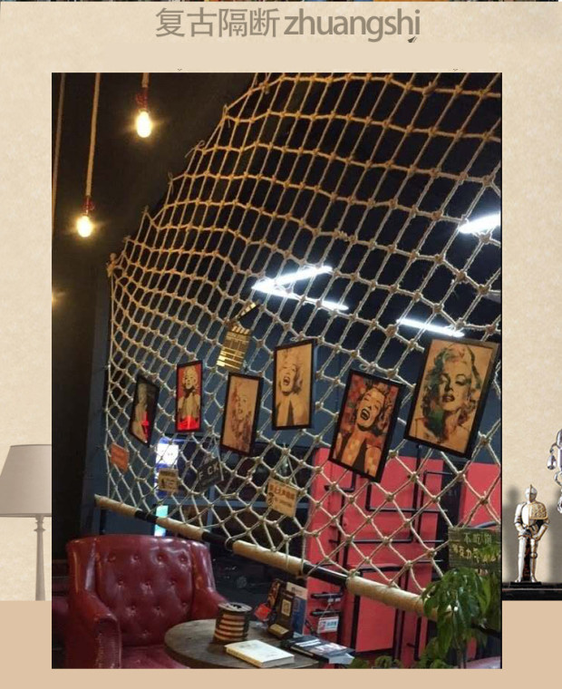 Hemp rope grid decorative net hemp rope woven net ceiling bar retro ...