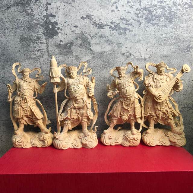 Boxwood finely carved four heavenly kings to protect the world, four ...