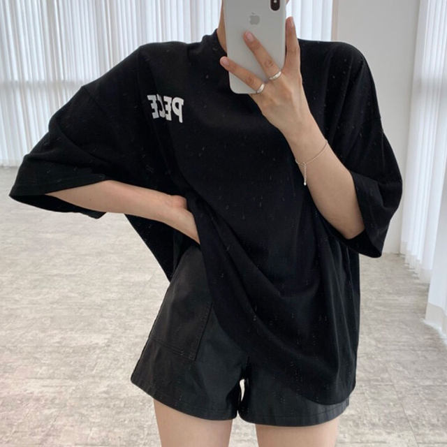 Korean chic summer simple and versatile round neck back letter print ...