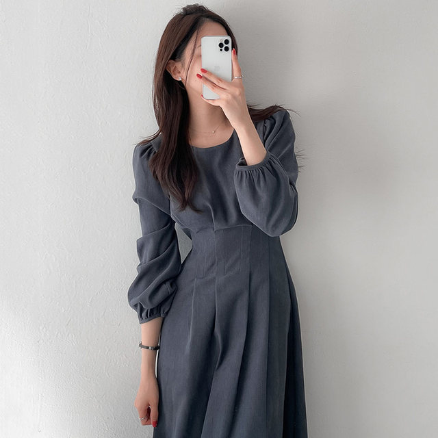 Liangliang's elegant temperament round neck folds, waist, waist, thin ...