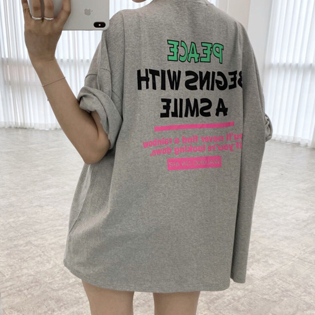 Korean chic summer simple and versatile round neck back letter print ...