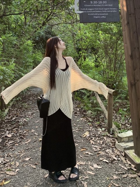 Lazy wind casual suit long -sleeved knitted shirt sunglasses top female ...