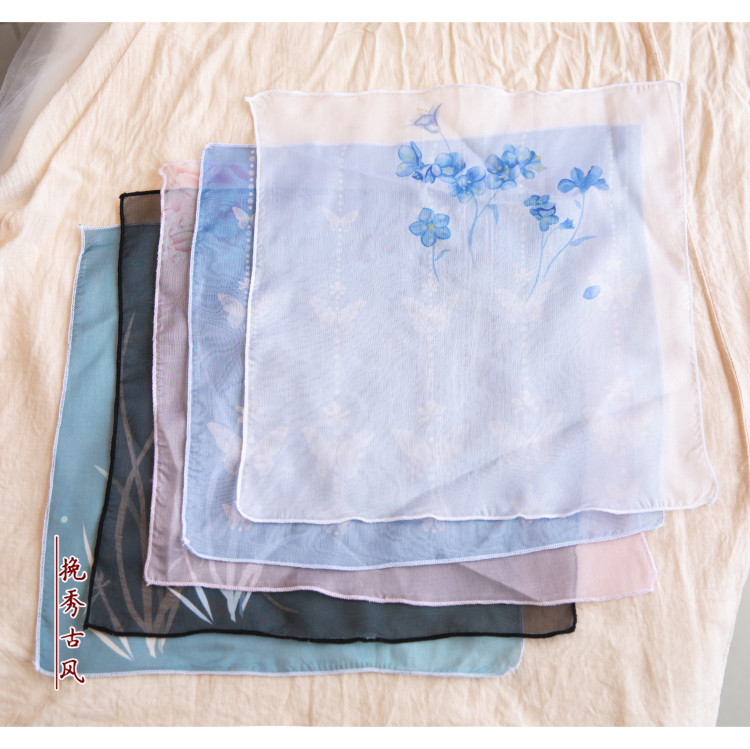 3 Hanfu handkerchiefs, ancient style prints, Tencel chiffon, Chinese ...