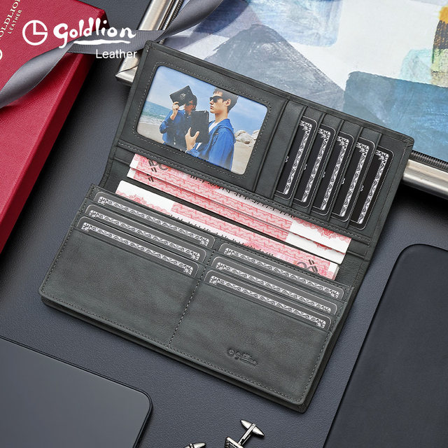 Goldlion wallet men's thin genuine leather business long coin clip two ...