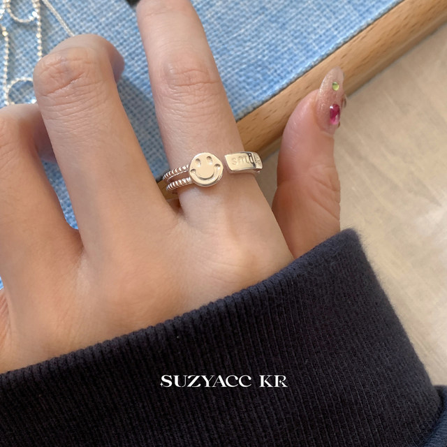 suzyacckr niche design sterling silver smiley face opening ring light luxury high -end inductive ...