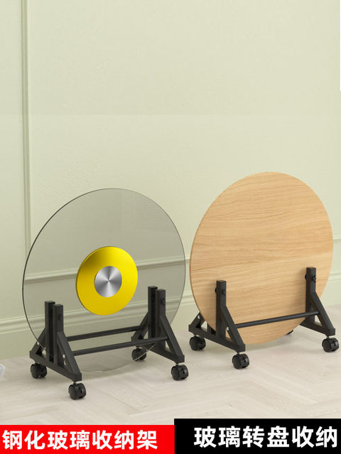 Floor-standing round table top display rack tempered glass metal base ...