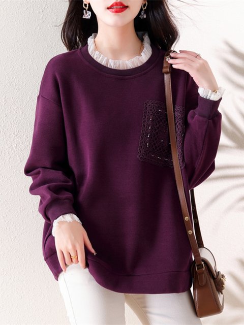 September Momo lace stitching round neck sweater women autumn and ...