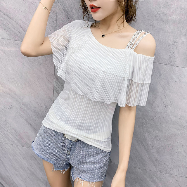 2024 summer new style sexy off-shoulder T-shirt women's short-sleeved ...
