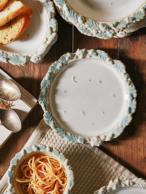 Zetten's French embossed beautiful Western dish plate pasta salad fruit ...