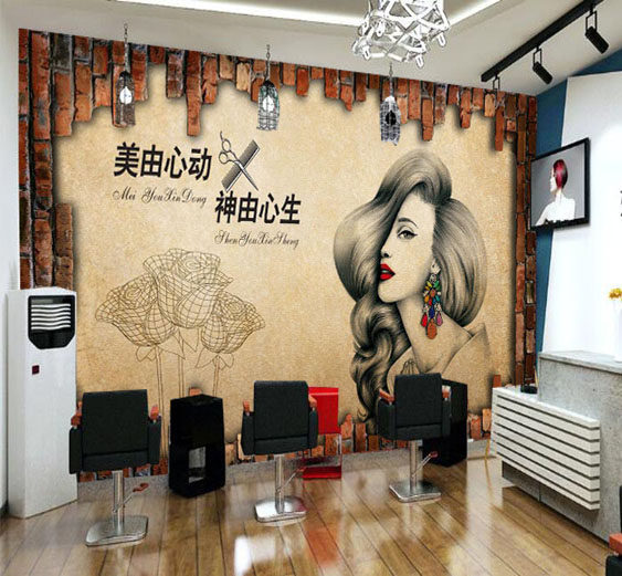 Hair salon decorative background wall barber shop wallpaper 3d ...