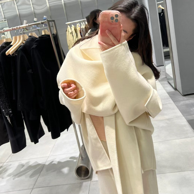 Gray double-sided wool scarf cloak coat for women autumn and winter new ...