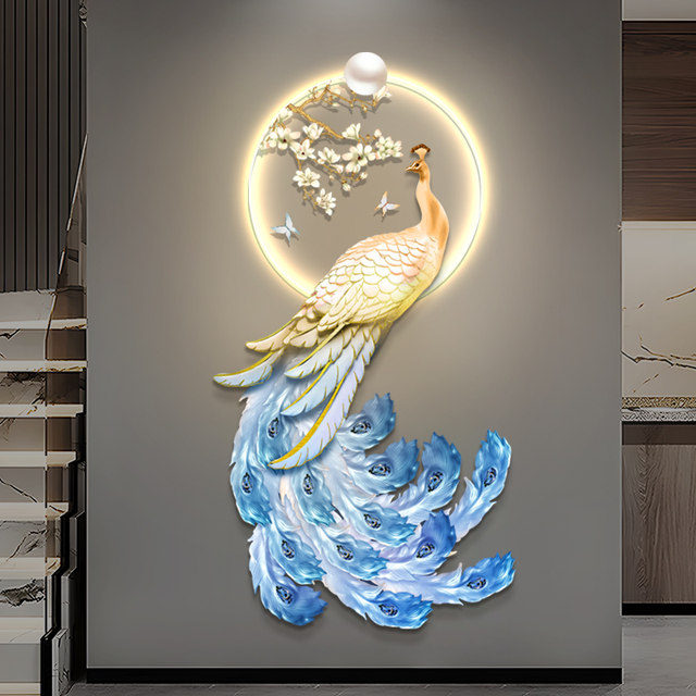 New Chinese style peacock entrance decorative painting light luxury ...
