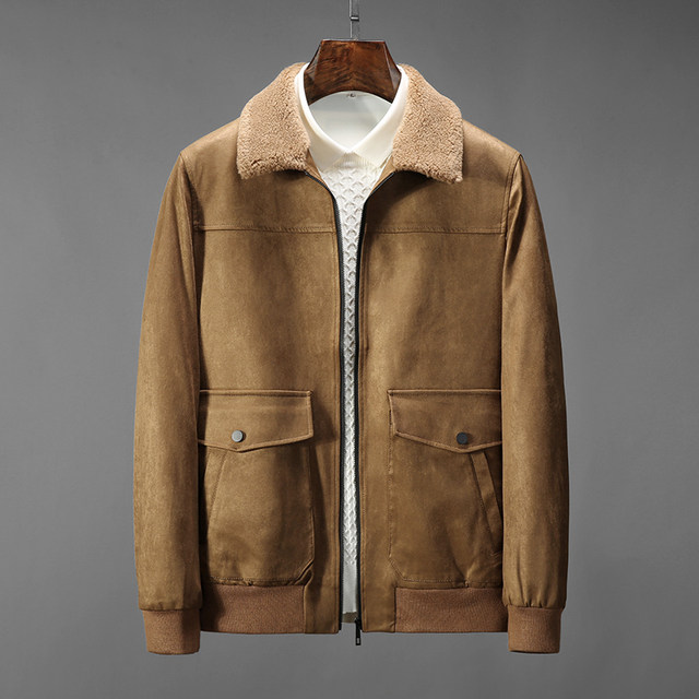 Thickened warm lamb wool lapel jacket winter men's fashion quilted ...