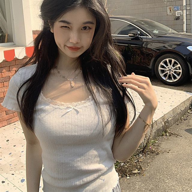 Large size fat mm lace front shoulder short sleeve T-shirt for women in ...