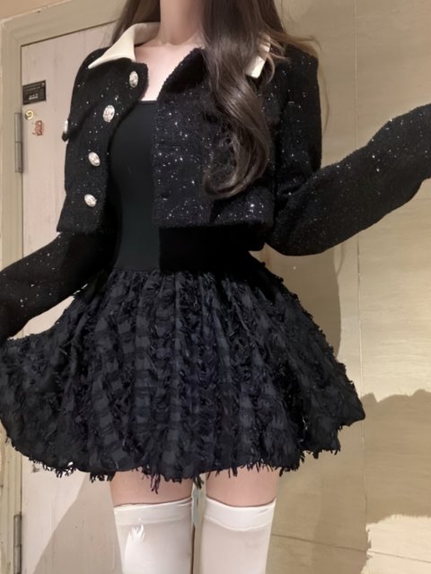 iqcq Balloon Bear Rich Girl Xiao Xiangfeng Fine Sparkling Short Jacket ...