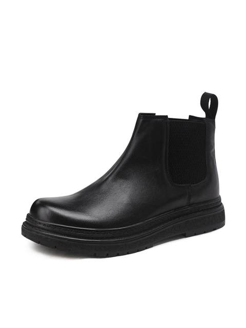 Men's high -top Chelsea boots autumn and winter leather thick sole ...