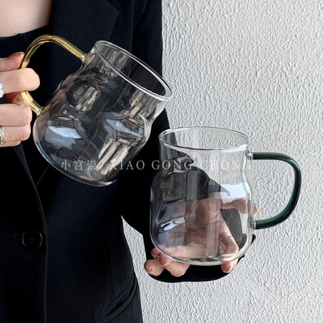 Niche large capacity glass cup with handle ins style high borosilicate ...