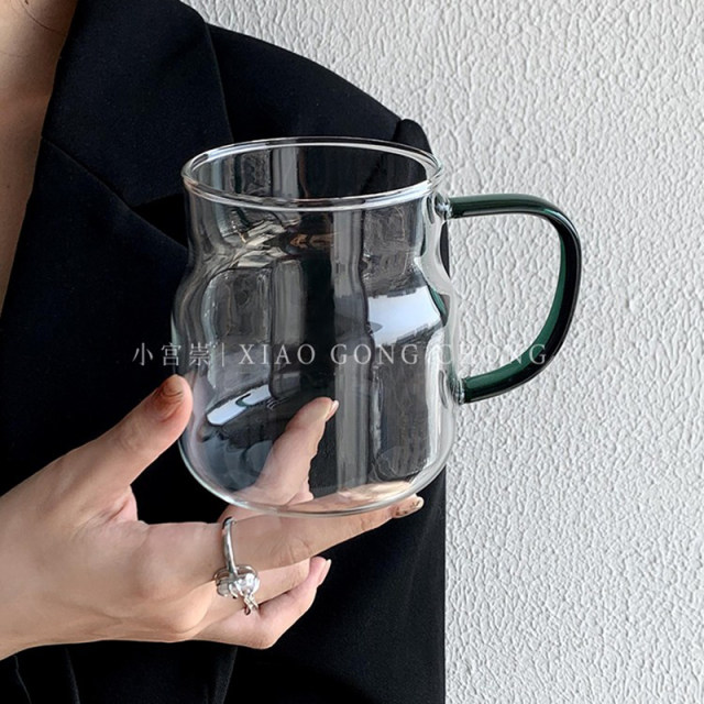 Niche large capacity glass cup with handle ins style high borosilicate ...