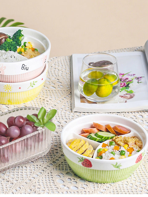 Ceramic circular three -grid lunch box can microwave furnace heating ...