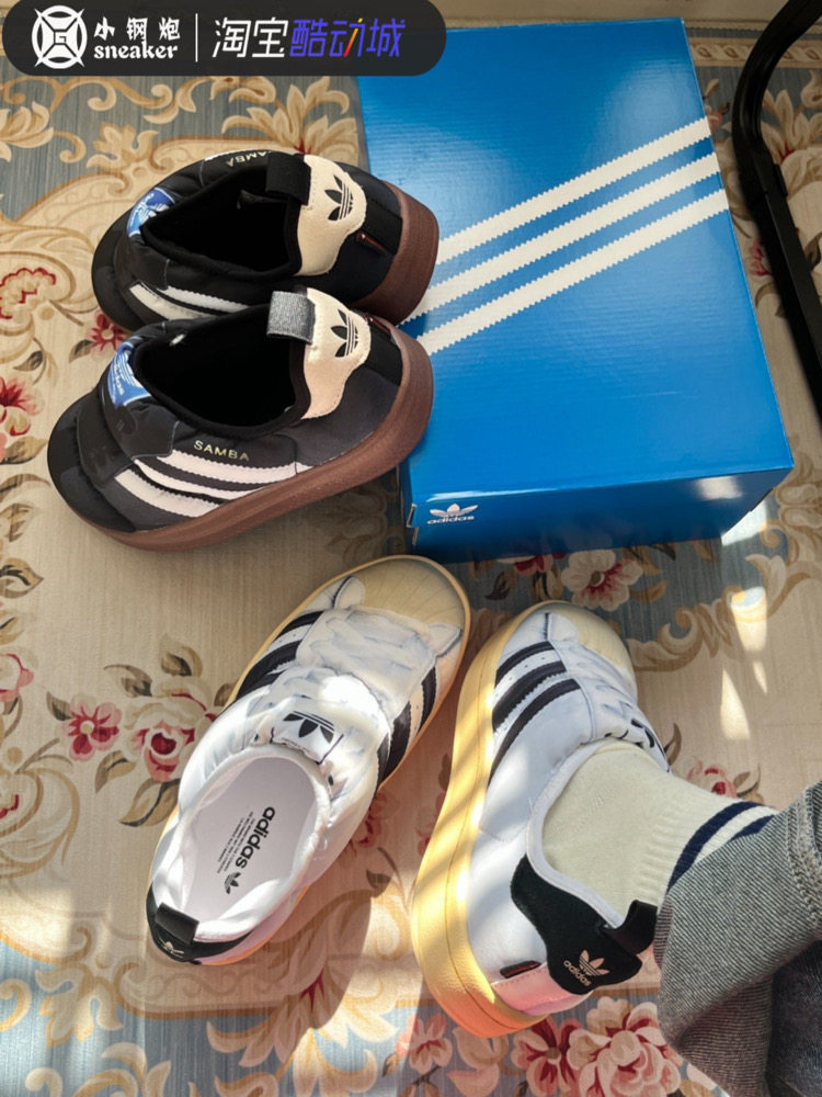 Adidas Puffylette white and black slip-on cotton shoes for men and ...