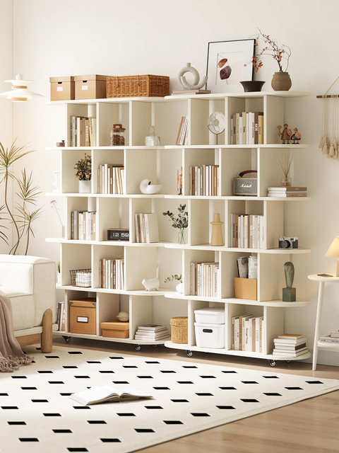 Solid wood bookshelves movable storage shelf floor-standing bookcase ...