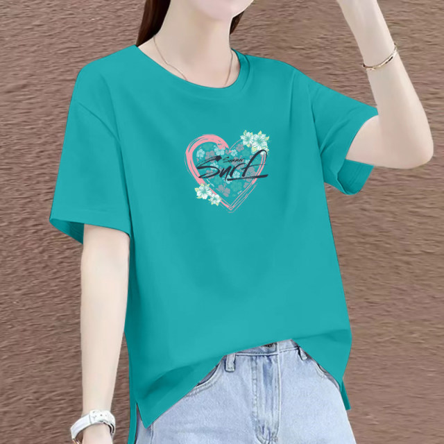 Pure cotton short-sleeved T-shirt for women 2024 summer new large size ...