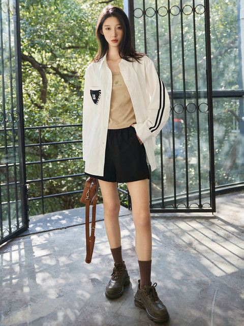 U/TI white design webbing shirt for women versatile simple contrasting ...