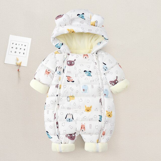 Male and female baby cartoon velvet thickened jumpsuit winter new baby quilted warm outing ...